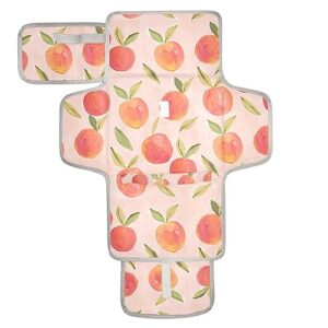 peaches pink portable baby changing pad diaper changing table pad foldable travel changing station with built-in pillow for newborn essentials baby