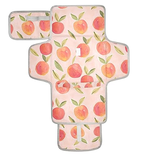 Peaches Pink Portable Baby Changing Pad Diaper Changing Table Pad Foldable Travel Changing Station with Built-in Pillow for Newborn Essentials Baby