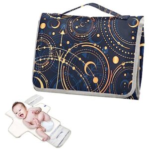 Moon Star Bohoo Portable Baby Changing Pad Travel Diaper Changing Table Mat Foldable Waterproof Changing Station with Built-in Pillow for Newborn Essentials Stuff Baby