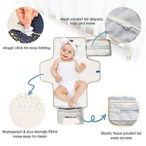 Moon Star Bohoo Portable Baby Changing Pad Travel Diaper Changing Table Mat Foldable Waterproof Changing Station with Built-in Pillow for Newborn Essentials Stuff Baby