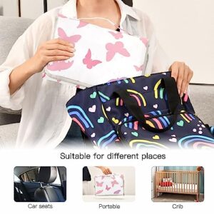 Pink Butterflies Portable Baby Changing Pad Travel Diaper Changing Pad Foldable Waterproof Changing Station with Built-in Pillow for Baby Gifts Stuff Newborn