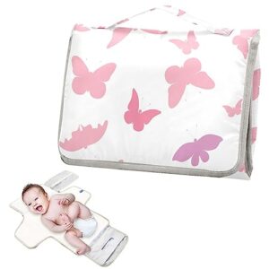 Pink Butterflies Portable Baby Changing Pad Travel Diaper Changing Pad Foldable Waterproof Changing Station with Built-in Pillow for Baby Gifts Stuff Newborn