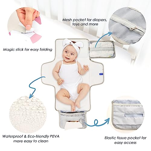 Pink Butterflies Portable Baby Changing Pad Travel Diaper Changing Pad Foldable Waterproof Changing Station with Built-in Pillow for Baby Gifts Stuff Newborn