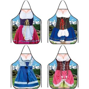 jeyiour 4 pcs oktoberfest apron female dirndl dress novelty apron german costume oktoberfest party for women beer festival (cute)