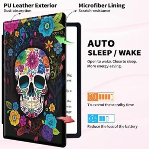 Case for Amazon Fire 7 (7 inch, 9th/7th/5th Generation, 2019/2017/2015 Release), 360 Degree Multi-Viewing Angles Adjustable Stand PU Leather Cover, Sugar Skull