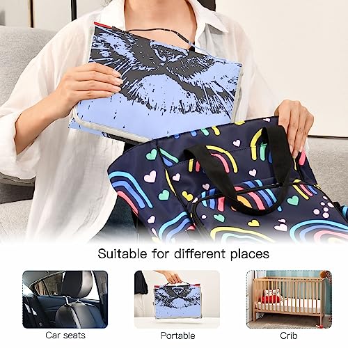 Cat Portable Baby Changing Pad Diaper Changing Table Pads Foldable Travel Changing Mat with Built-in Pillow for Newborn Essentials Baby