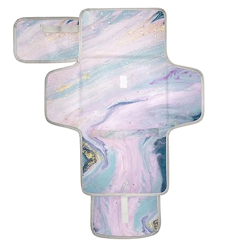 Pink Marble Portable Baby Changing Pad Travel Diaper Changing Pad Foldable Waterproof Changing Station with Built-in Pillow for Baby Gifts Stuff Newborn