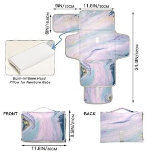 Pink Marble Portable Baby Changing Pad Travel Diaper Changing Pad Foldable Waterproof Changing Station with Built-in Pillow for Baby Gifts Stuff Newborn