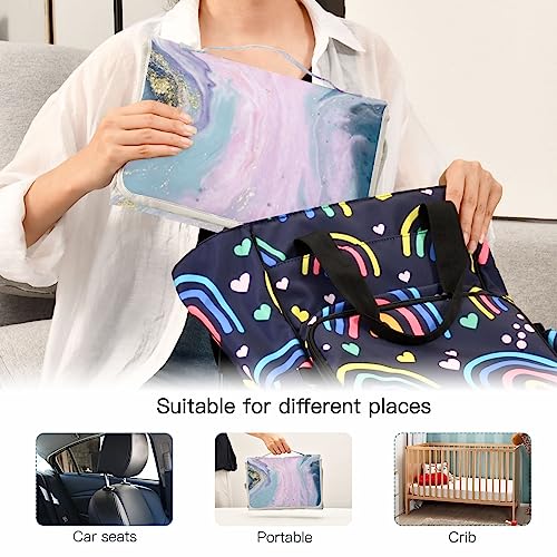 Pink Marble Portable Baby Changing Pad Travel Diaper Changing Pad Foldable Waterproof Changing Station with Built-in Pillow for Baby Gifts Stuff Newborn