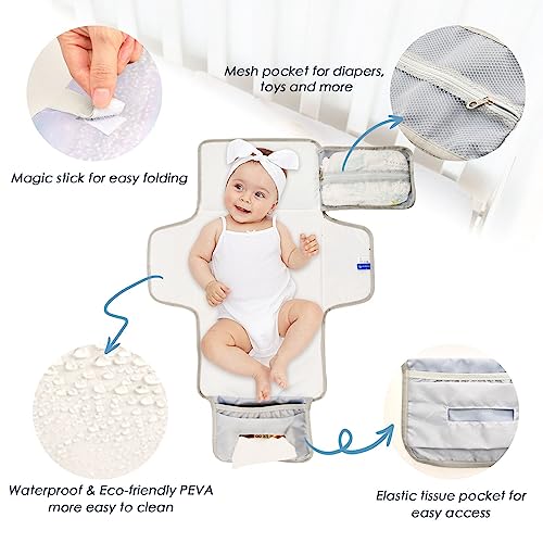 Pink Marble Portable Baby Changing Pad Travel Diaper Changing Pad Foldable Waterproof Changing Station with Built-in Pillow for Baby Gifts Stuff Newborn