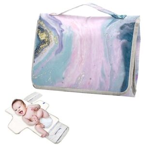 Pink Marble Portable Baby Changing Pad Travel Diaper Changing Pad Foldable Waterproof Changing Station with Built-in Pillow for Baby Gifts Stuff Newborn