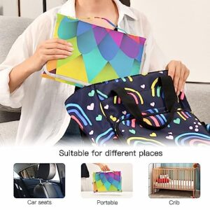 Bright Rainbow Spiral Psychedelic Portable Baby Changing Pad Diaper Changing Table Pad Foldable Waterproof Travel Changing Station with Built-in Pillow for Unisex Baby Newborn Gift