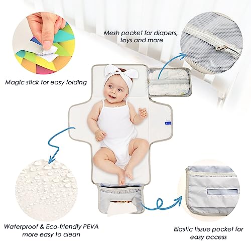 Bright Rainbow Spiral Psychedelic Portable Baby Changing Pad Diaper Changing Table Pad Foldable Waterproof Travel Changing Station with Built-in Pillow for Unisex Baby Newborn Gift