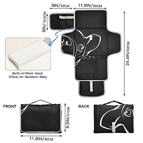 Black French Bulldog Portable Baby Changing Pad Travel Diaper Changing Table Mat Foldable Waterproof Changing Station with Built-in Pillow for Newborn Essentials Baby