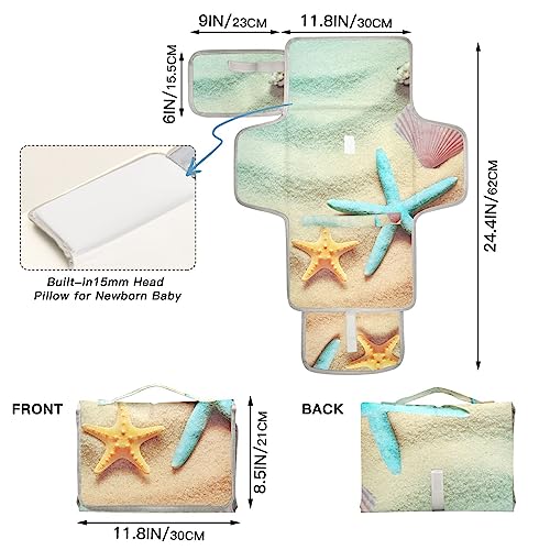 Sea Shells Portable Baby Changing Pad Diaper Changing Table Pad Foldable Travel Changing Station with Built-in Pillow for Newborn Essentials Baby