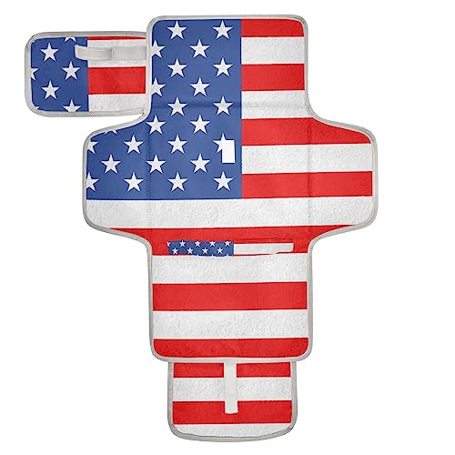 America Flag Portable Baby Changing Pad Travel Diaper Changing Table Mat Foldable Waterproof Changing Station with Built-in Pillow for Girls Boys Newborn Essentials