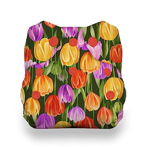 Thirsties Newborn All in One Reusable Cloth Diaper, Snap Closure, Tulips (5-14 lbs)