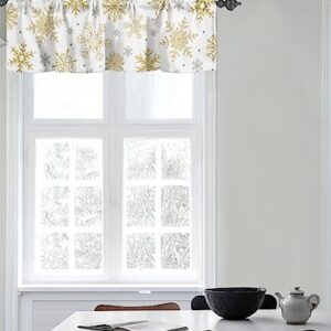 Winter Snowflake Kitchen Curtain Valance for Window Gold Grey Geometric on White 60x18In Rod Pocket Valances Short Curtains Window Treatment for Living Room Bathroom Bedroom Cafe Decor Wave Point