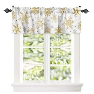 Winter Snowflake Kitchen Curtain Valance for Window Gold Grey Geometric on White 60x18In Rod Pocket Valances Short Curtains Window Treatment for Living Room Bathroom Bedroom Cafe Decor Wave Point