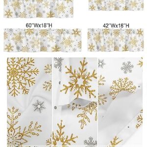 Winter Snowflake Kitchen Curtain Valance for Window Gold Grey Geometric on White 60x18In Rod Pocket Valances Short Curtains Window Treatment for Living Room Bathroom Bedroom Cafe Decor Wave Point