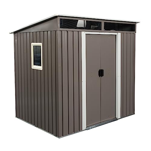 Jaxenor 6ft x 5ft Weatherproof Outdoor Metal Storage Shed with Transparent Plate Grey