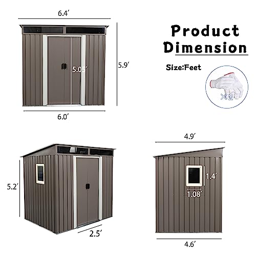 Jaxenor 6ft x 5ft Weatherproof Outdoor Metal Storage Shed with Transparent Plate Grey