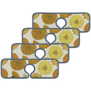 kitchen faucet mat splash guard 4 pieces autumn sunflowers with pumpkins absorbent faucet sink for bathroom counter,faucet counter water stains preventer drip catcher