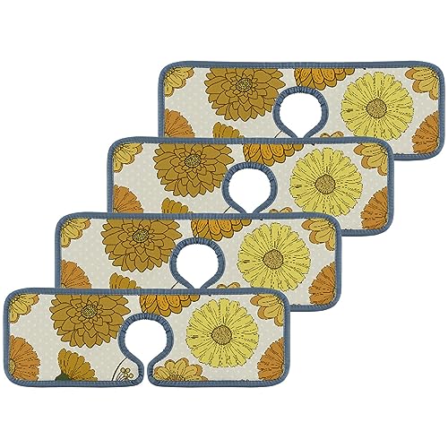 Kitchen Faucet Mat Splash Guard 4 Pieces Autumn Sunflowers with Pumpkins Absorbent Faucet Sink for Bathroom Counter,Faucet Counter Water Stains Preventer Drip Catcher