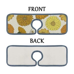 Kitchen Faucet Mat Splash Guard 4 Pieces Autumn Sunflowers with Pumpkins Absorbent Faucet Sink for Bathroom Counter,Faucet Counter Water Stains Preventer Drip Catcher