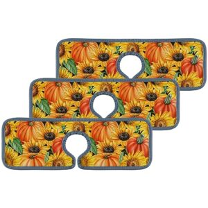 absorbent kitchen faucet mat 3 pieces pattern of pumpkins sunflowers faucet sink splash catcher bathroom counter drip catcher,splash guard water stains preventer