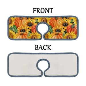 Absorbent Kitchen Faucet Mat 3 Pieces Pattern of Pumpkins Sunflowers Faucet Sink Splash Catcher Bathroom Counter Drip Catcher,Splash Guard Water Stains Preventer