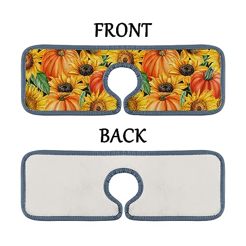 Absorbent Kitchen Faucet Mat 3 Pieces Pattern of Pumpkins Sunflowers Faucet Sink Splash Catcher Bathroom Counter Drip Catcher,Splash Guard Water Stains Preventer