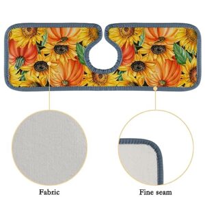 Absorbent Kitchen Faucet Mat 3 Pieces Pattern of Pumpkins Sunflowers Faucet Sink Splash Catcher Bathroom Counter Drip Catcher,Splash Guard Water Stains Preventer