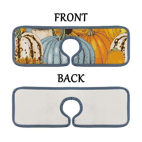 Kitchen Faucet Mat Splash Guard 2 Pieces Bright Pumpkins and Sunflowers Absorbent Faucet Sink for Bathroom Counter,Faucet Counter Water Stains Preventer Drip Catcher