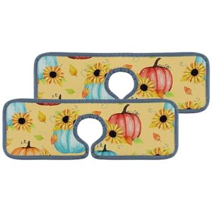 kitchen faucet mat splash guard 2 pieces hand drawn sunflowers pumpkins absorbent faucet sink for bathroom counter,faucet counter water stains preventer drip catcher