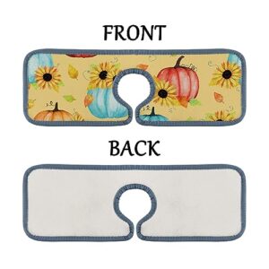 Kitchen Faucet Mat Splash Guard 2 Pieces Hand Drawn Sunflowers Pumpkins Absorbent Faucet Sink for Bathroom Counter,Faucet Counter Water Stains Preventer Drip Catcher