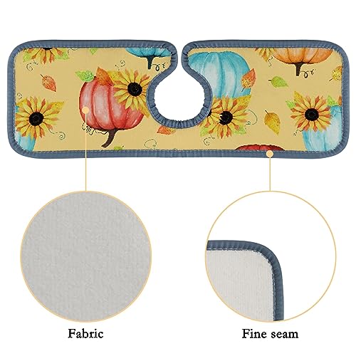 Kitchen Faucet Mat Splash Guard 2 Pieces Hand Drawn Sunflowers Pumpkins Absorbent Faucet Sink for Bathroom Counter,Faucet Counter Water Stains Preventer Drip Catcher