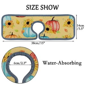 Kitchen Faucet Mat Splash Guard 2 Pieces Hand Drawn Sunflowers Pumpkins Absorbent Faucet Sink for Bathroom Counter,Faucet Counter Water Stains Preventer Drip Catcher