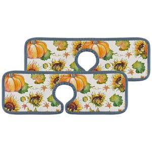 kitchen faucet mat splash guard 2 pieces autumn pumpkins sunflowers watercolor absorbent faucet sink for bathroom counter,faucet counter water stains preventer drip catcher