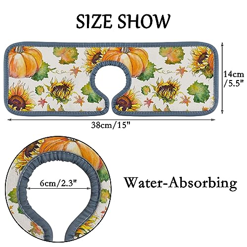 Kitchen Faucet Mat Splash Guard 2 Pieces Autumn Pumpkins Sunflowers Watercolor Absorbent Faucet Sink for Bathroom Counter,Faucet Counter Water Stains Preventer Drip Catcher