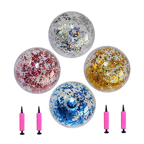 SAFIGLE 8 pcs Floating Beach Glitter Kids Color Gifts Toys Play Pool for Confetti Kid Fun Floatable Hawaii Favor Air Balls Bouncy Party Water Beachballs with Playing and Pump Sand Sequin