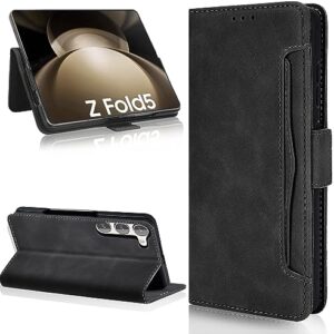 Compatible with Samsung Z Fold 5 Case 360 Full Protective Cover Z Fold 5 Wallet Case Hybrid PC All-Inclusive Shockproof Case Galaxy Z Fold 5 Phone Case Kickstand 5G/7.6'' (Black)