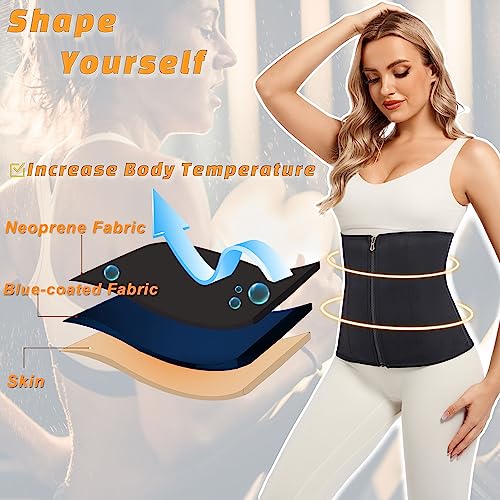 Everfion Waist Trainers Trimmer for Women Sauna Sweat Bands Wraps Workout Corset Slimming Belts Hot Body Shaper,Blue, L