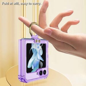 Aitipy for Samsung Galaxy Z Flip 5 Case with Ring Stand, 1 Front Screen Protector, Crystal Clear Slim Fit, Soft TPU Bumper Shockproof Protective Phone Case for Women Girls Boys(Clear Purple)