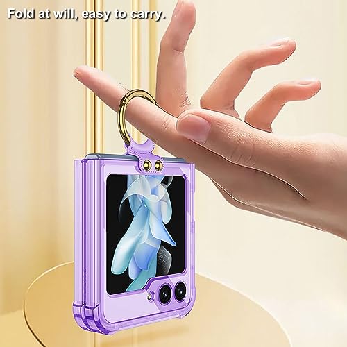 Aitipy for Samsung Galaxy Z Flip 5 Case with Ring Stand, 1 Front Screen Protector, Crystal Clear Slim Fit, Soft TPU Bumper Shockproof Protective Phone Case for Women Girls Boys(Clear Purple)