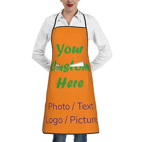 ZEKOTEN Custom Apron Black Border with Picture & Text, Personalized Aprons with Pockets for Baking Grill Cook Chef Apron