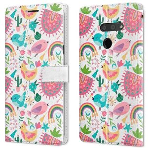 wallet phone case compatible with lg velvet 5g g8 thinq g8x g7 v60 v50 v40 w30 w10 k61 protective cute lightweight folio shockproof adorable pu leather birds rainbow card holder chicken slim birdie