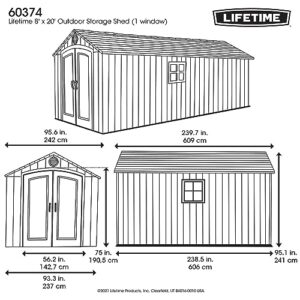 Lifetime 8 x 20 Ft. Outdoor Storage Shed, Gray