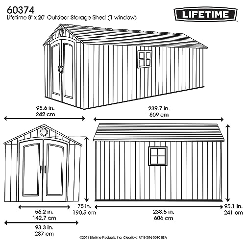 Lifetime 8 x 20 Ft. Outdoor Storage Shed, Gray