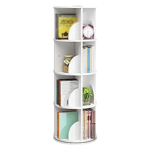 ANTWAX Bookshelf Creative Bookshelf 4 Tier 360° Rotating Bookshelf White Bookcase Stackable Shelves Organizer for CDs/Movies/Books Organizer Floor Standing Bookcase